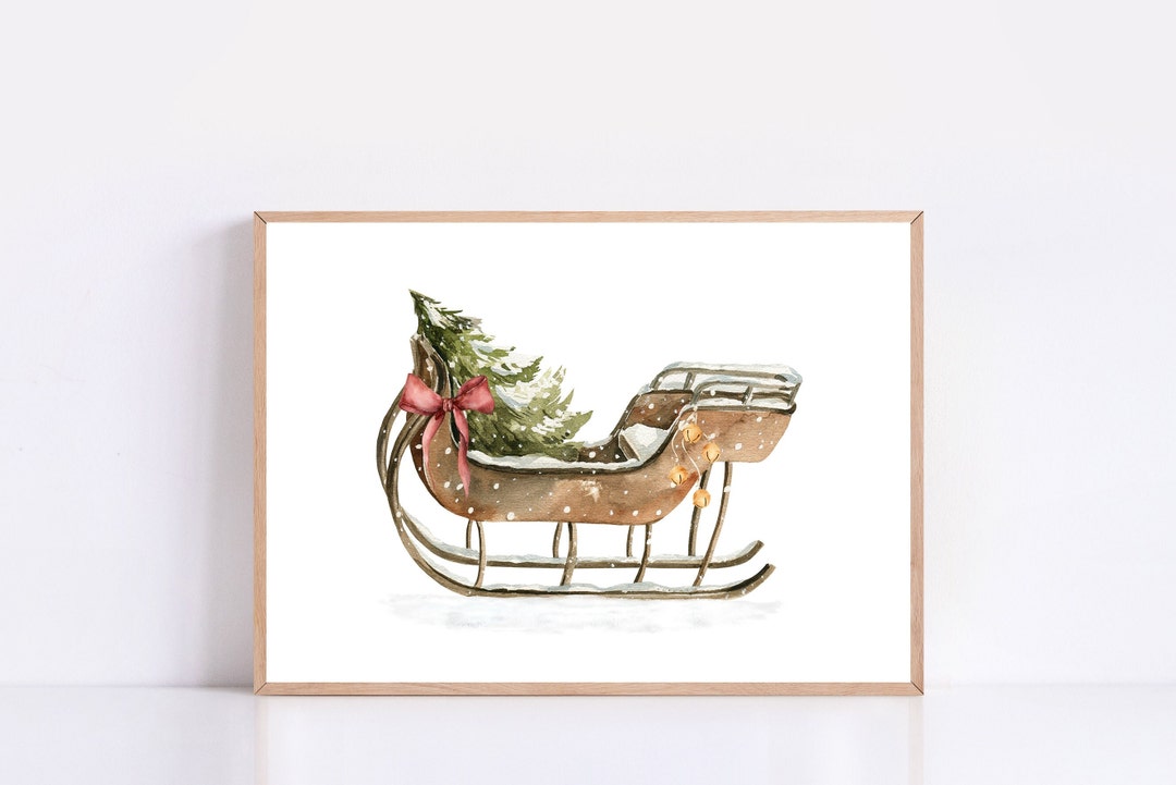 Christmas Sleigh Print Christmas Printable Wall Art Vintage - Etsy