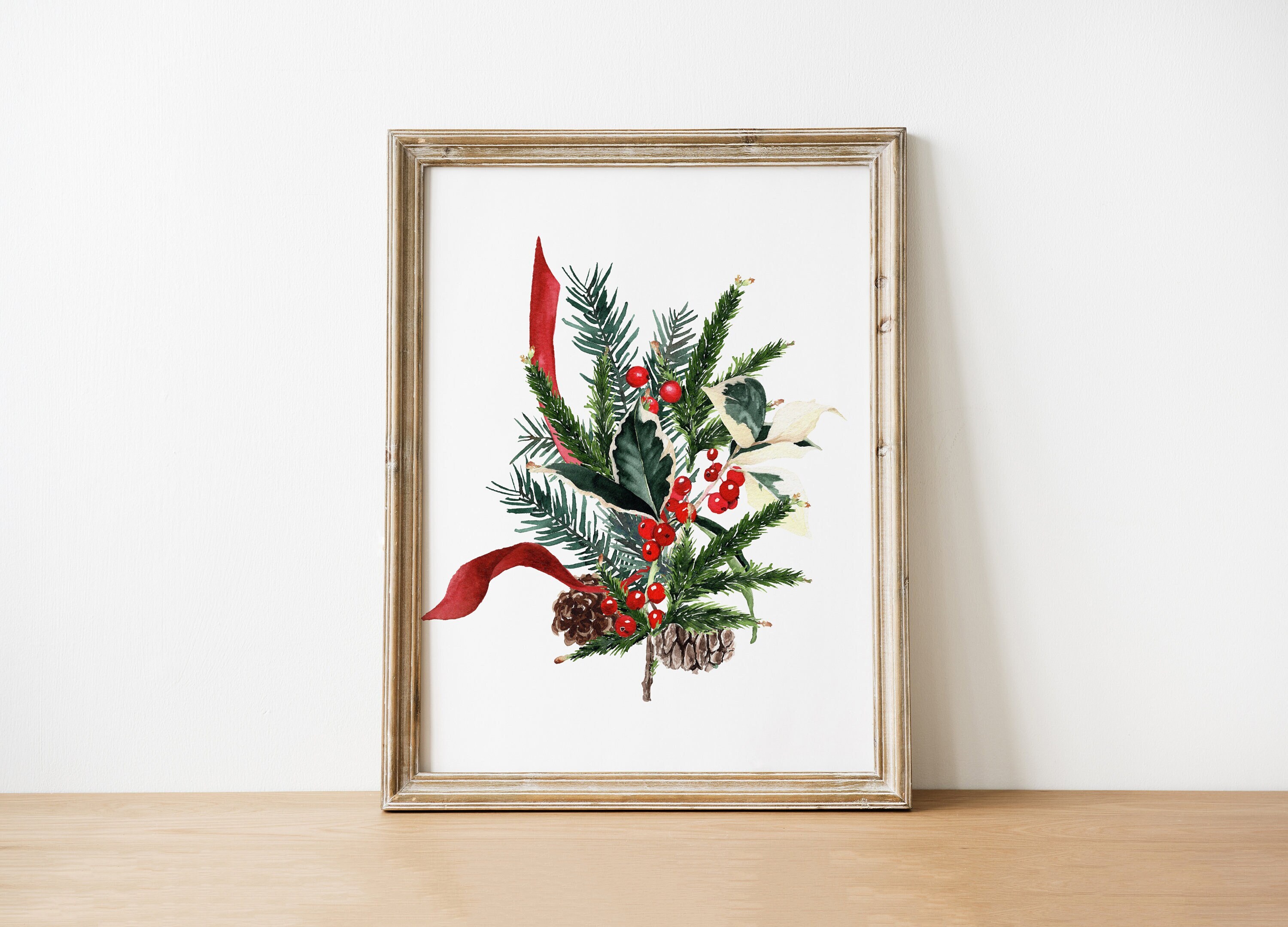 Christmas Holly Print Holly Berry Leaves Print Christmas - Etsy