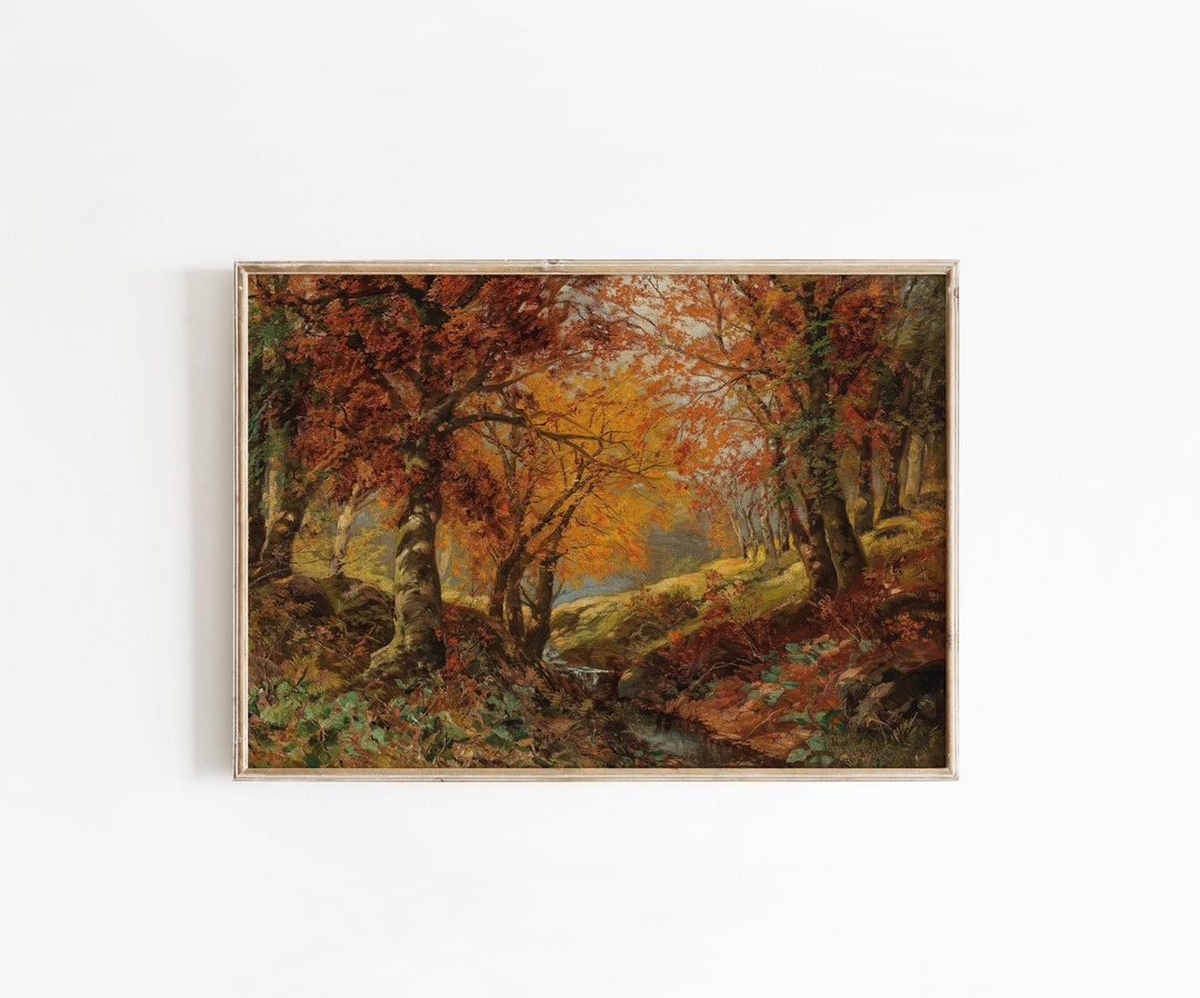 Vintage Autumn Painting, Autumn Landscape Print, Fall Landscape ...