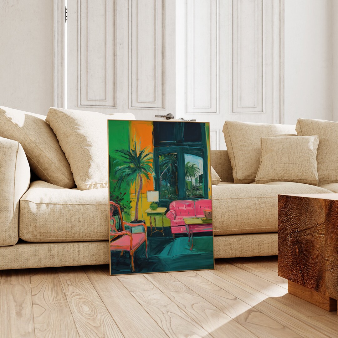 Colorful Eclectic Art Print, Preppy Wall Decor, Retro Wall Art, Neon ...