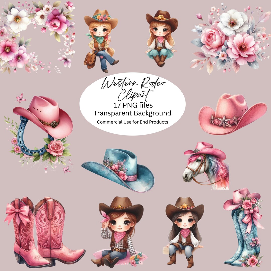 Retro Cowgirl Clipart Bundle: Western PNG Images (digital Download) - Etsy