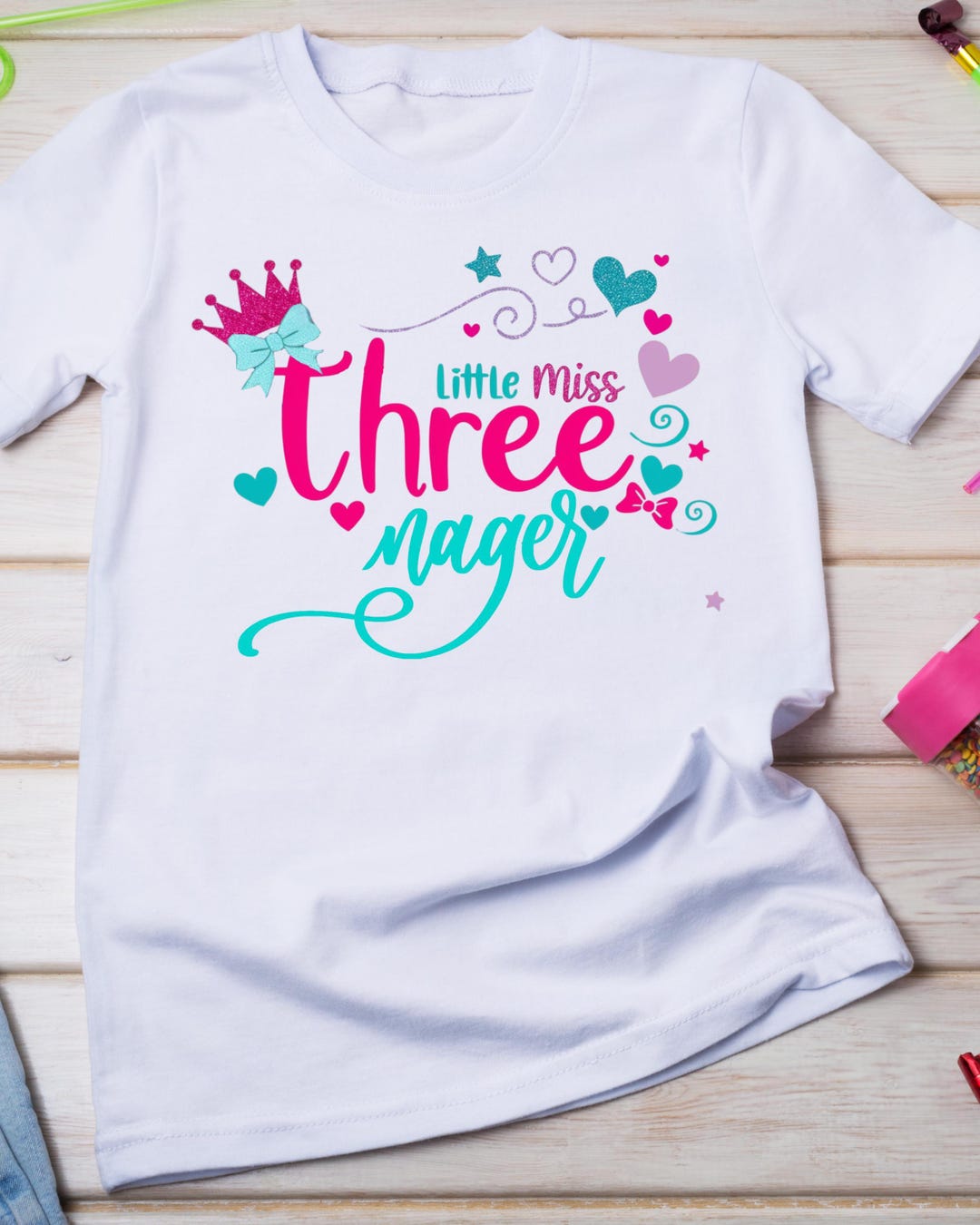 Little Miss Threenager PNG/SVG, Three Year Old Birthday Png/svg Design, 3rd Birthday Girl ...