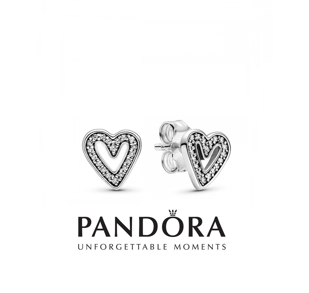 Brand New Pandora Silver Sparkling Freehand Heart Stud - Etsy