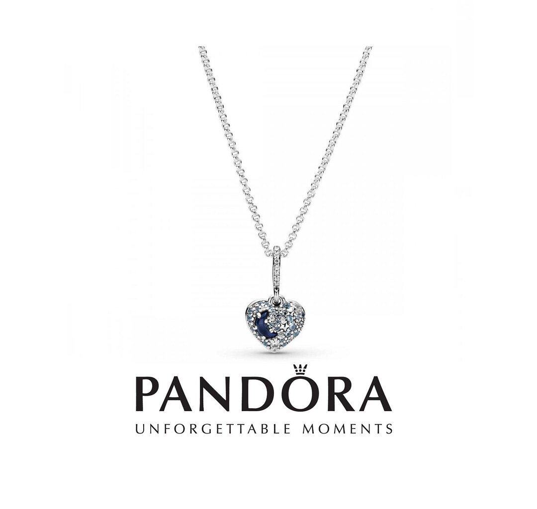 Pandora Moon & Stars Heart Necklace Sparkling Blue Pendant and Chain ...