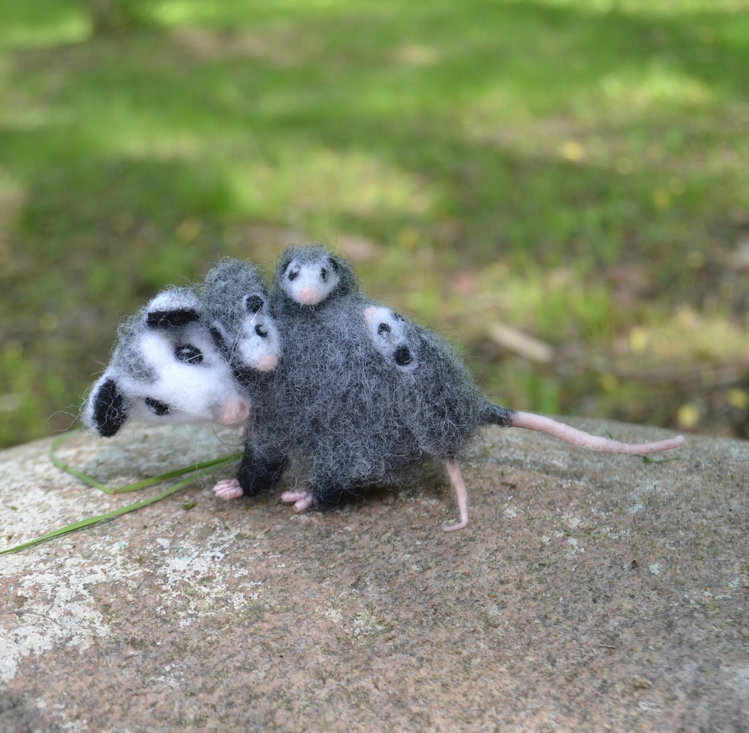 Opossum Mommy With Babies Figurine Needle Felted Realistic Opossum Gift ...