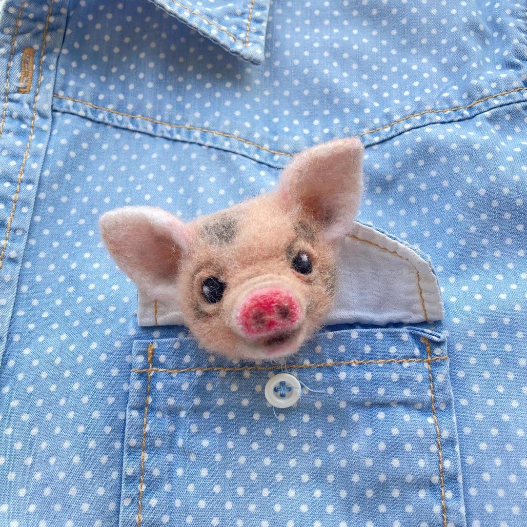 Handmade Piglet Pin Needle Felted Pig Replica Brooch for Women Funny ...