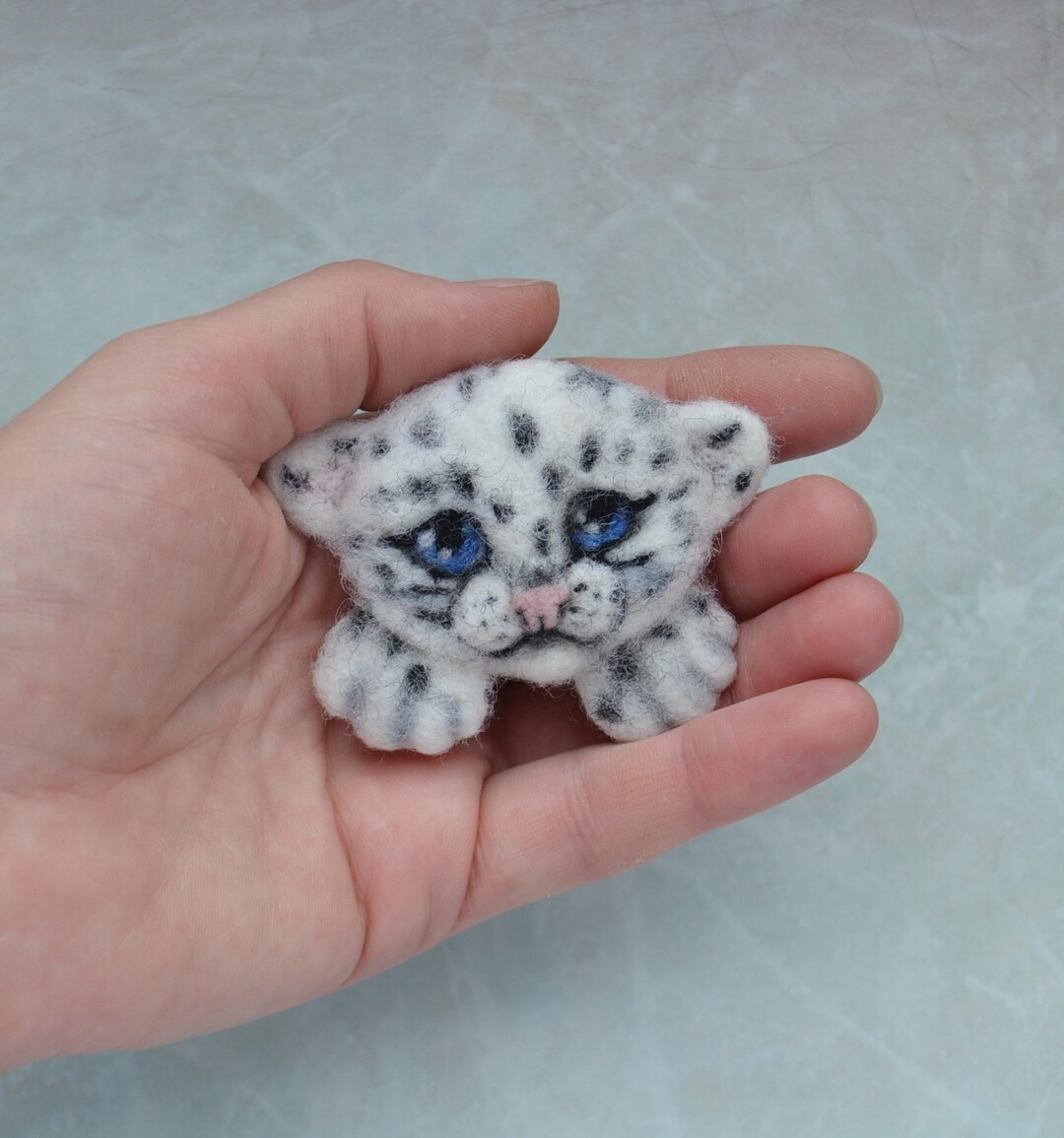 White Snow Leopard Pin Cute Needle Felted Wool Wild Cat Brooch for ...