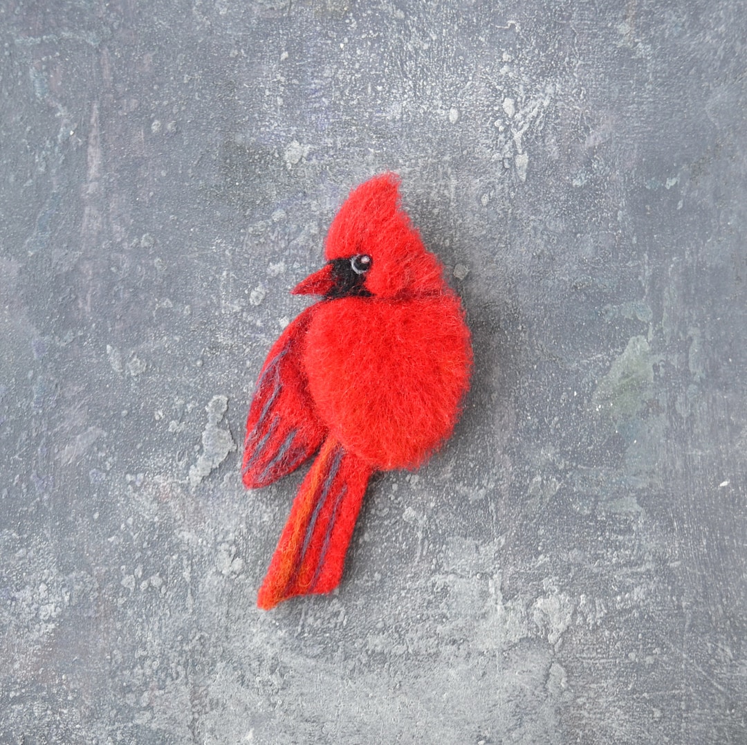 Handmade Red Cardinal Bird Replica Brooch for Women Cute Wool Pin ...