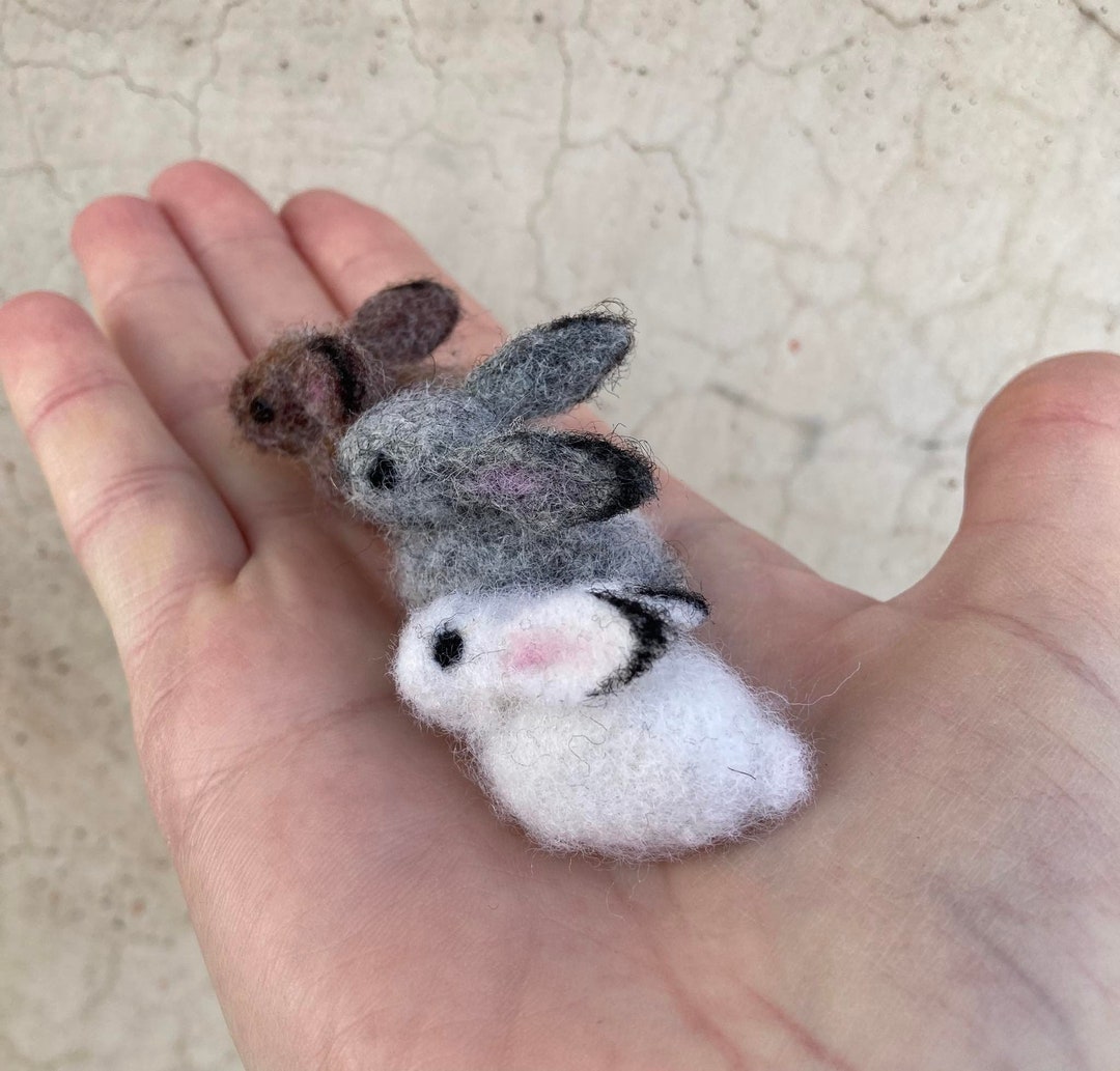 Handmade Tiny Bunny Figurine Needle Felted Miniature Rabbit Replica for ...