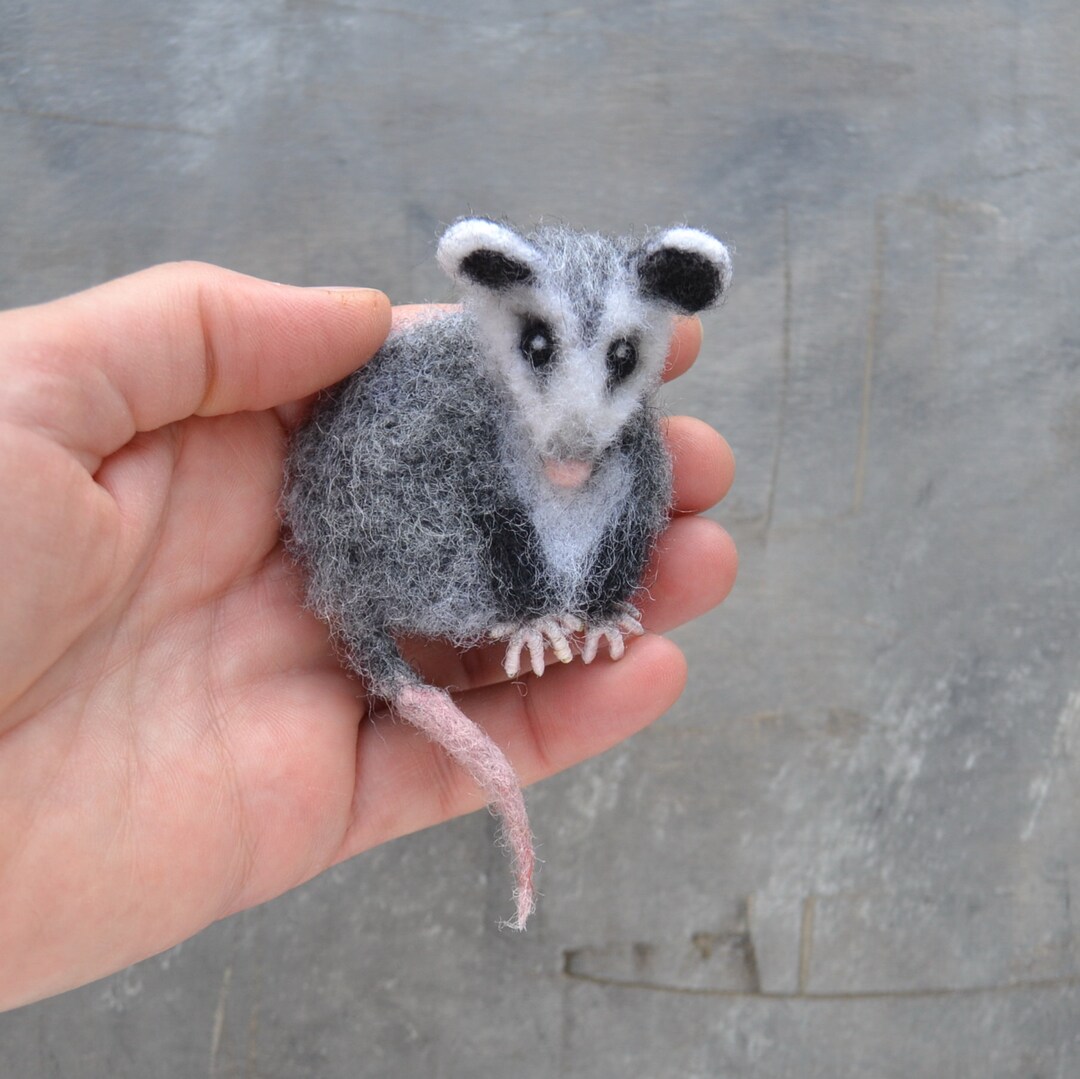 Handmade Cute Opossum Animal Brooch for Women Needle Felted Wool ...