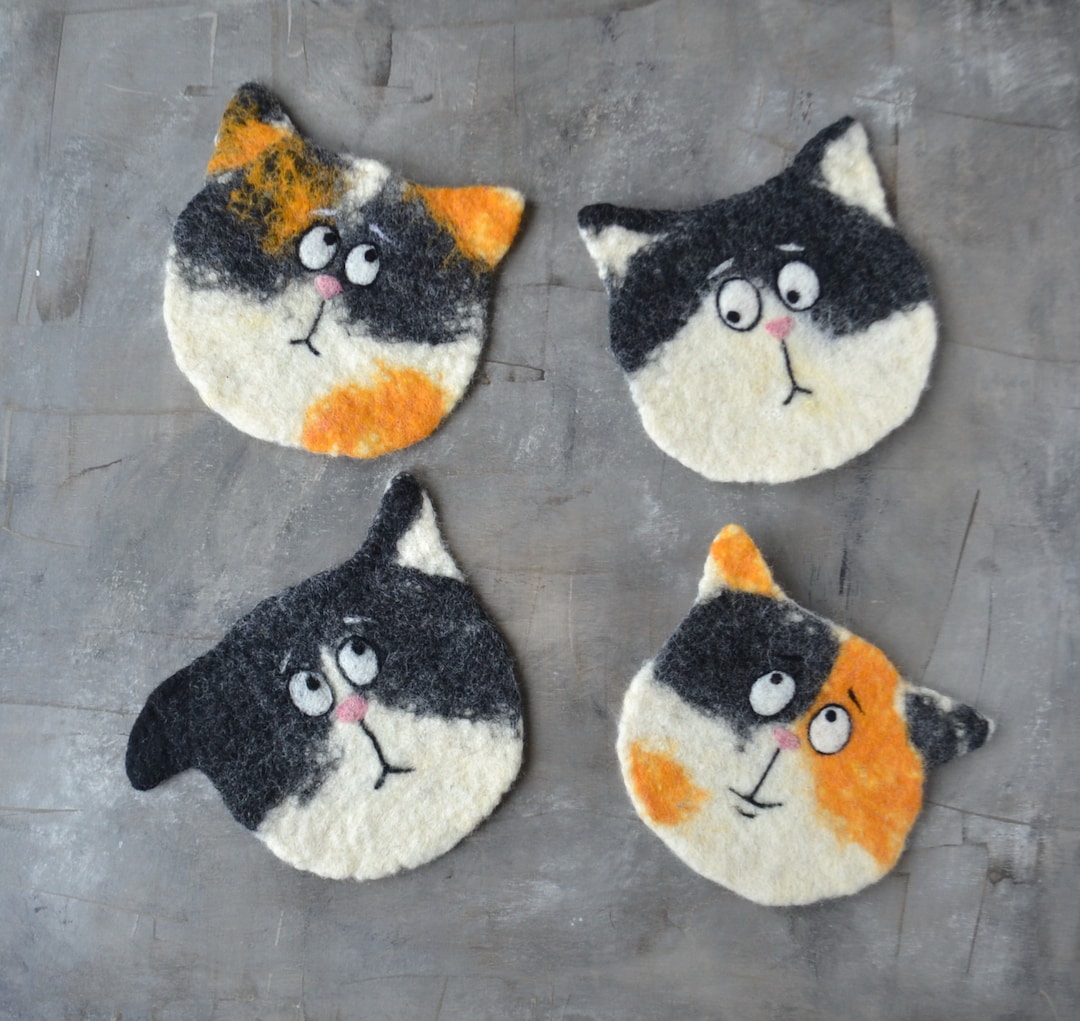 Felted Wool Funny Cat Coasters Handmade Custom Drink Coster Custom ...