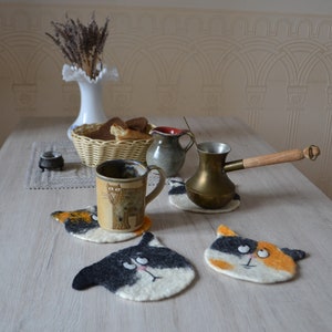 Felted Wool Funny Cat Coasters Handmade Custom Drink Coster Custom ...