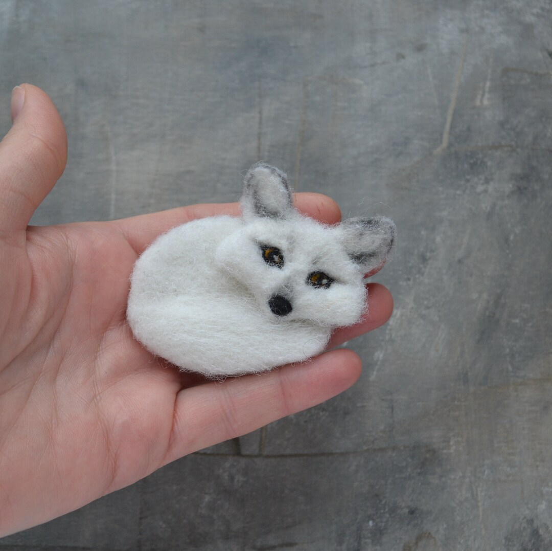 Handmade White Arctic Fox Animal Brooch for Women Needle Felted Wool ...