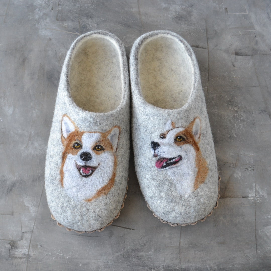 Custom Wool Dog Slippers With a Portrait of Your Pet From a Photo ...