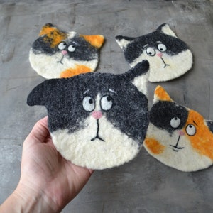 Felted Wool Funny Cat Coasters Handmade Custom Drink Coster Custom ...