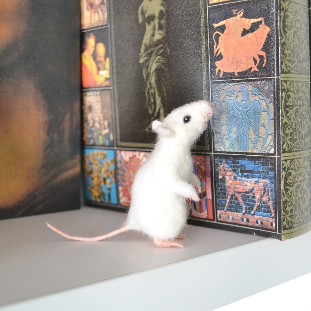 Handmade Realistic White Rat Mouse Wool Miniature Needle Felted Cute ...