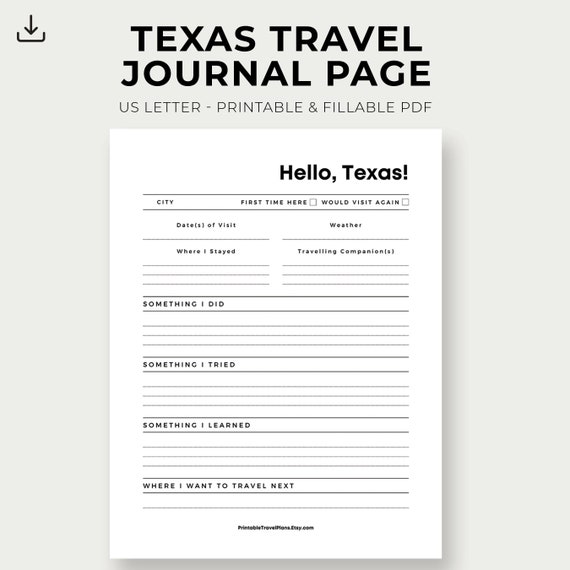 Texas Printable Travel Journal Page USA Travel Journal - Etsy
