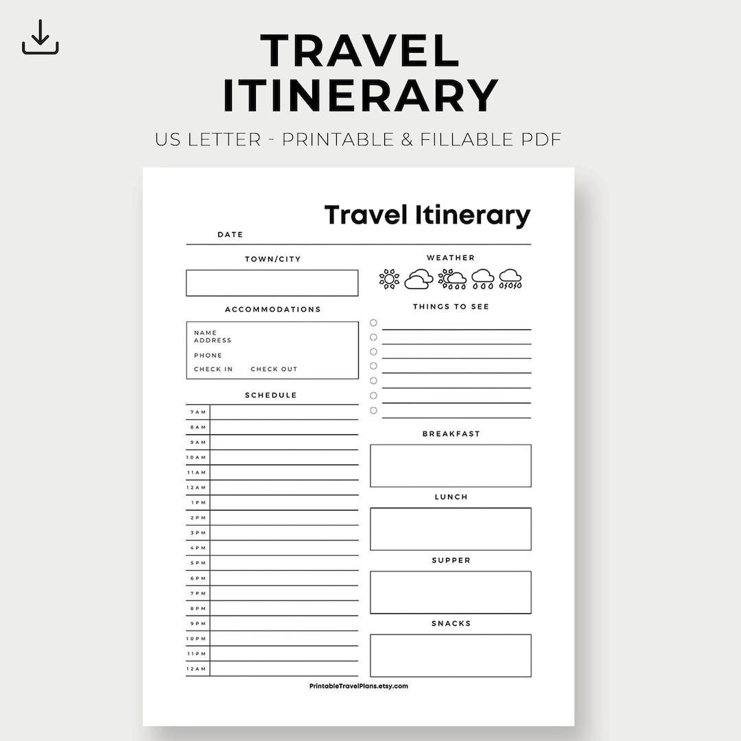 Printable Travel Itinerary, Travel Plan Printable, Printable Travel ...
