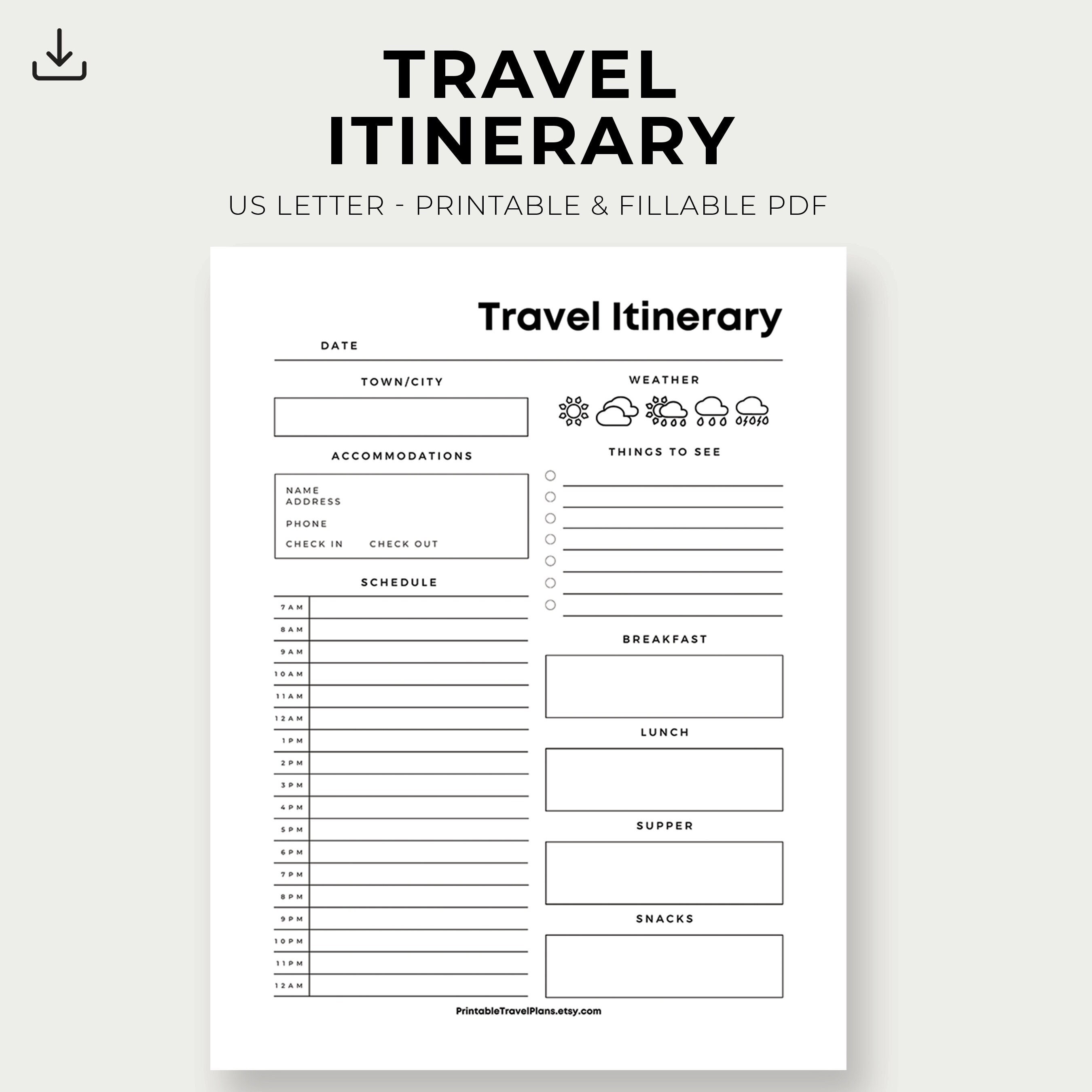 Printable Travel Itinerary, Travel Plan Printable, Printable Travel ...