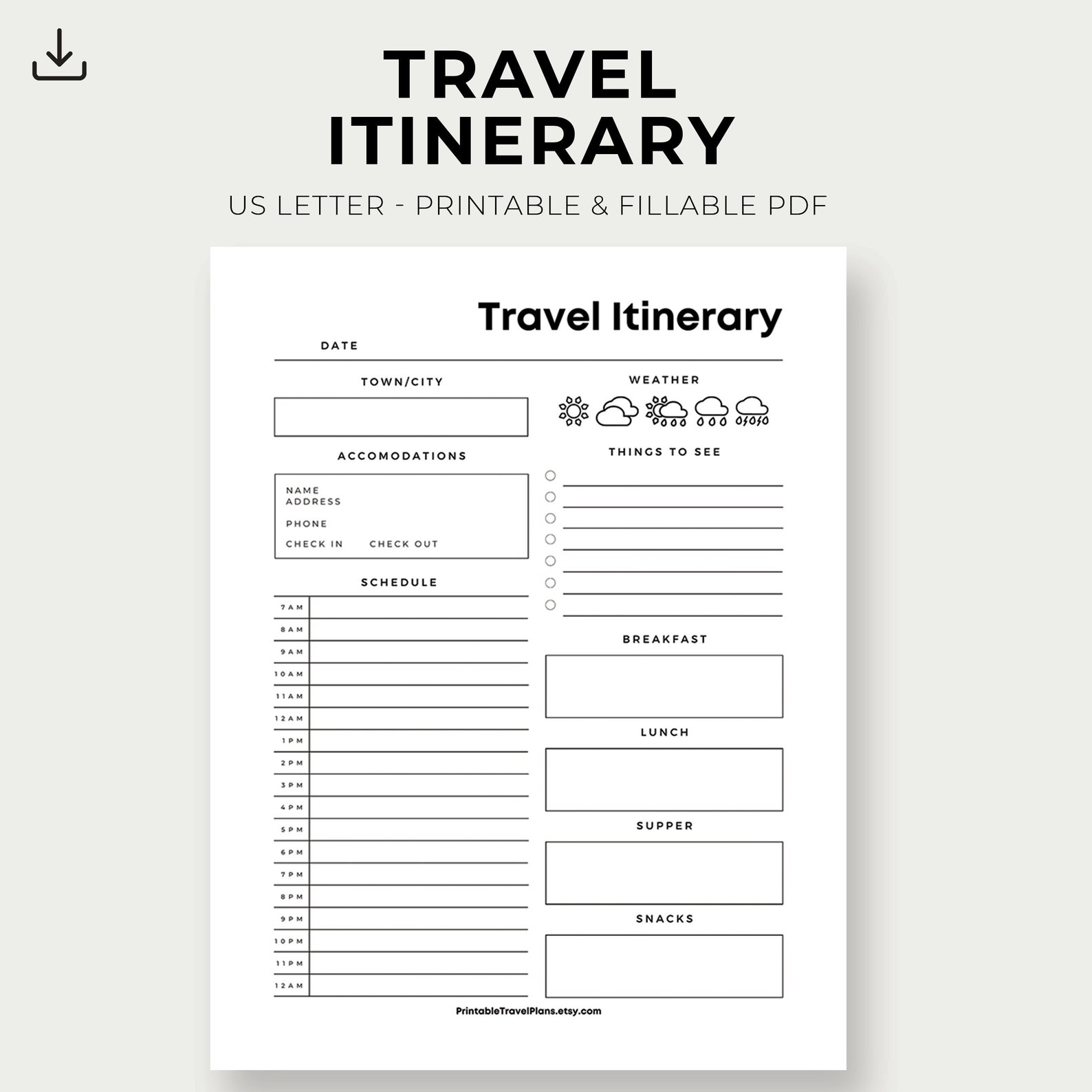 Printable Travel Itinerary Travel Plan Printable Printable - Etsy Canada