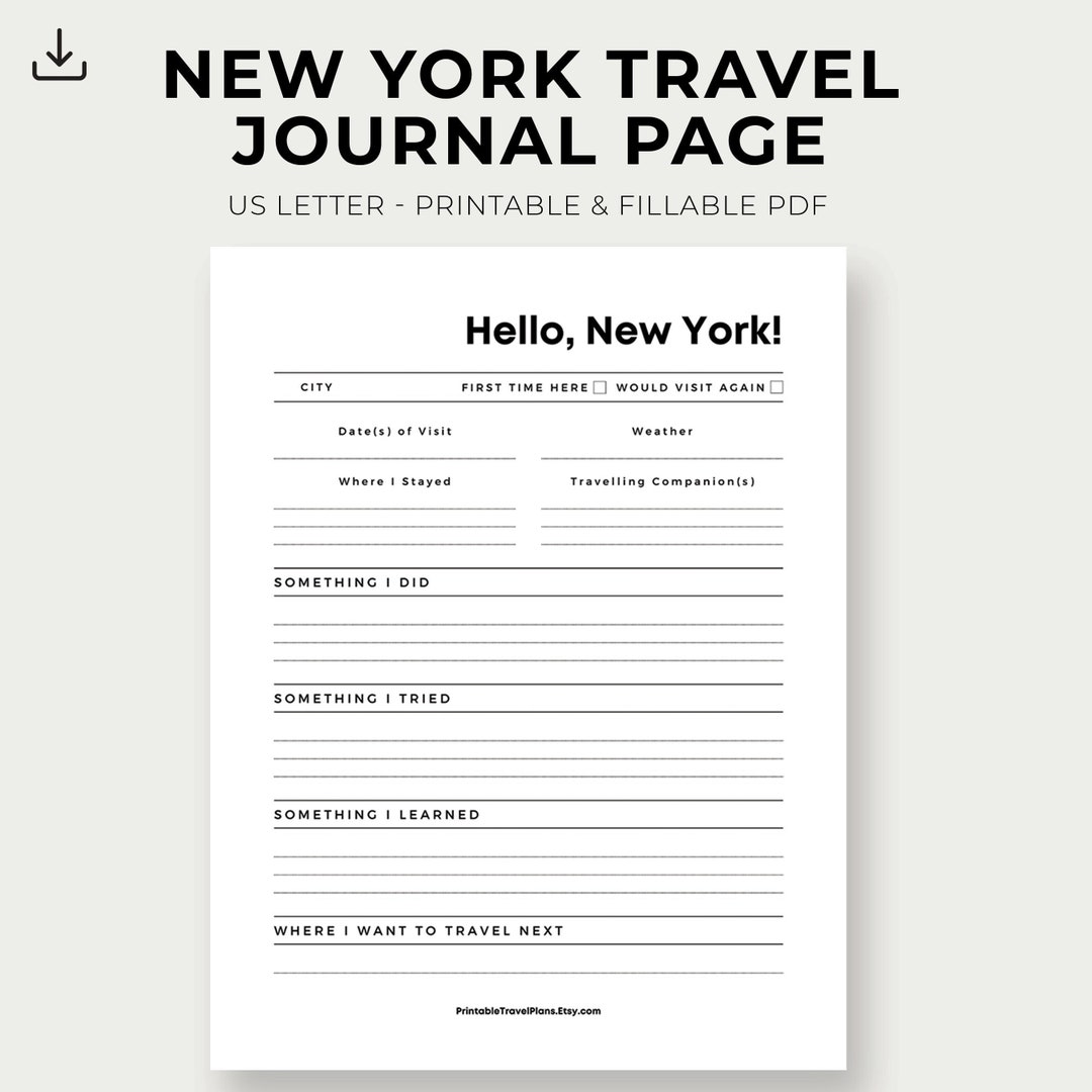 New York Printable Travel Journal Page, USA Travel Journal, Travel USA ...