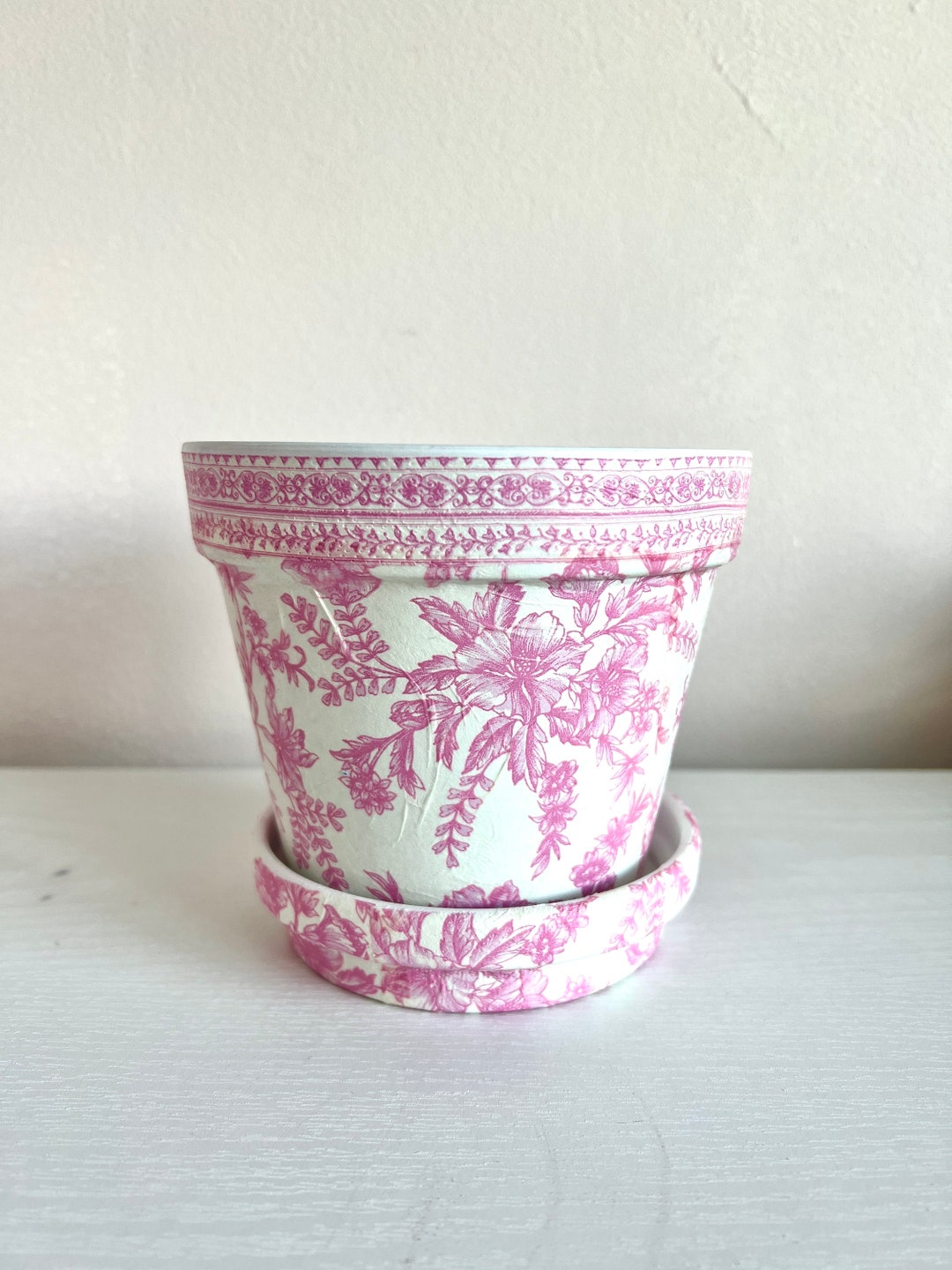 Pink Toile Flower Pot With Saucer – Messy Coquette Room Decor, Girly ...