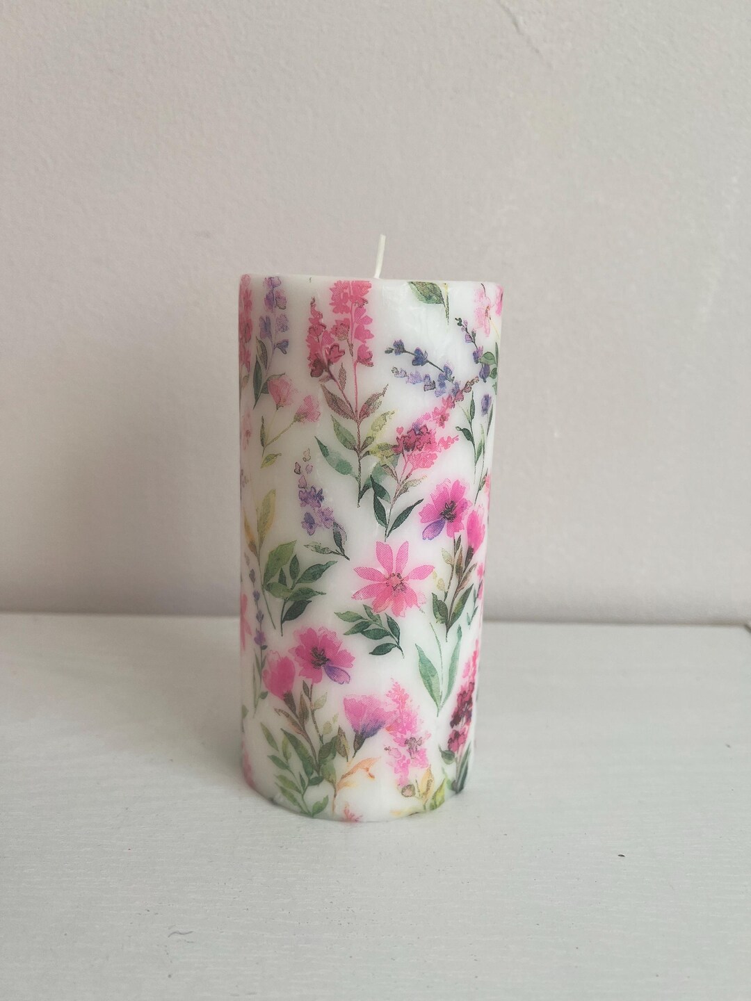 Floral Pillar Candle: Spring Summer Flower Decor, 6" Unscented - Etsy