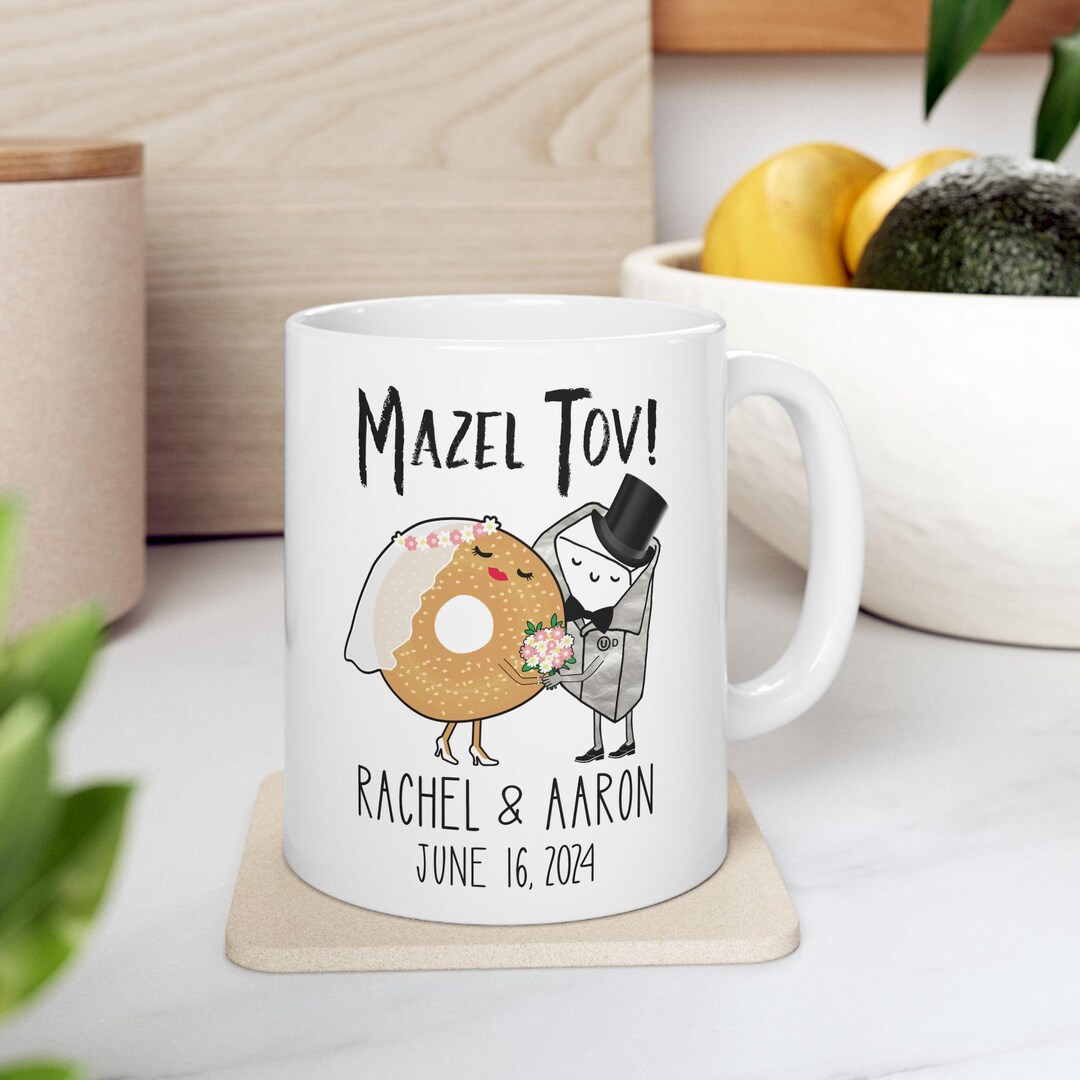 Custom Bagel and Cream Cheese Wedding Mug Personalized Jewish Wedding ...