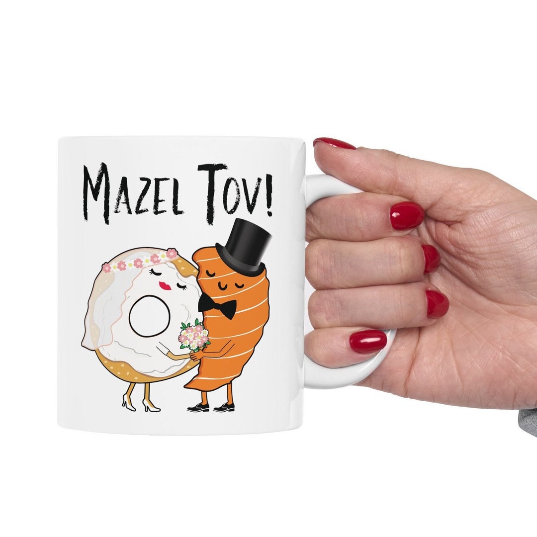 Mazel Tov Jewish Wedding Mug | Cute Bagel Bride Lox Groom Coffee Cup ...
