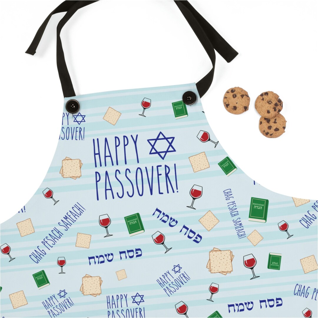 Happy Passover Apron for Pesach Seder With Matzo, Wine, Hebrew, Jewish ...