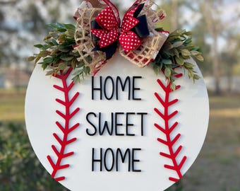 Welcome Baseball Door Hanger | Front Door Decor | Door Wreath ...