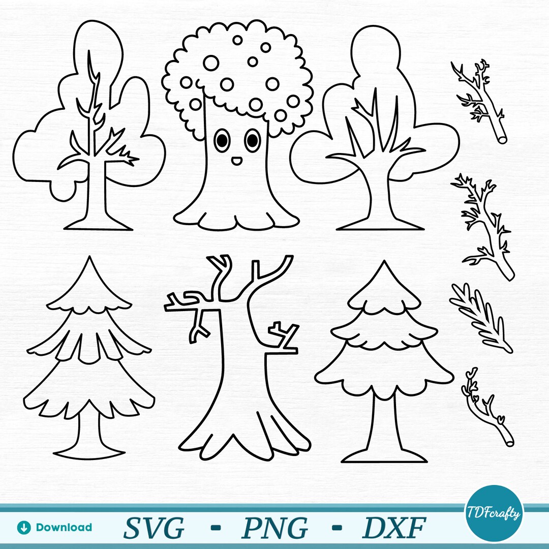 Cartoon Trees Pack Outline Cut File Svg, Png, Dxf for Cutting Machine ...
