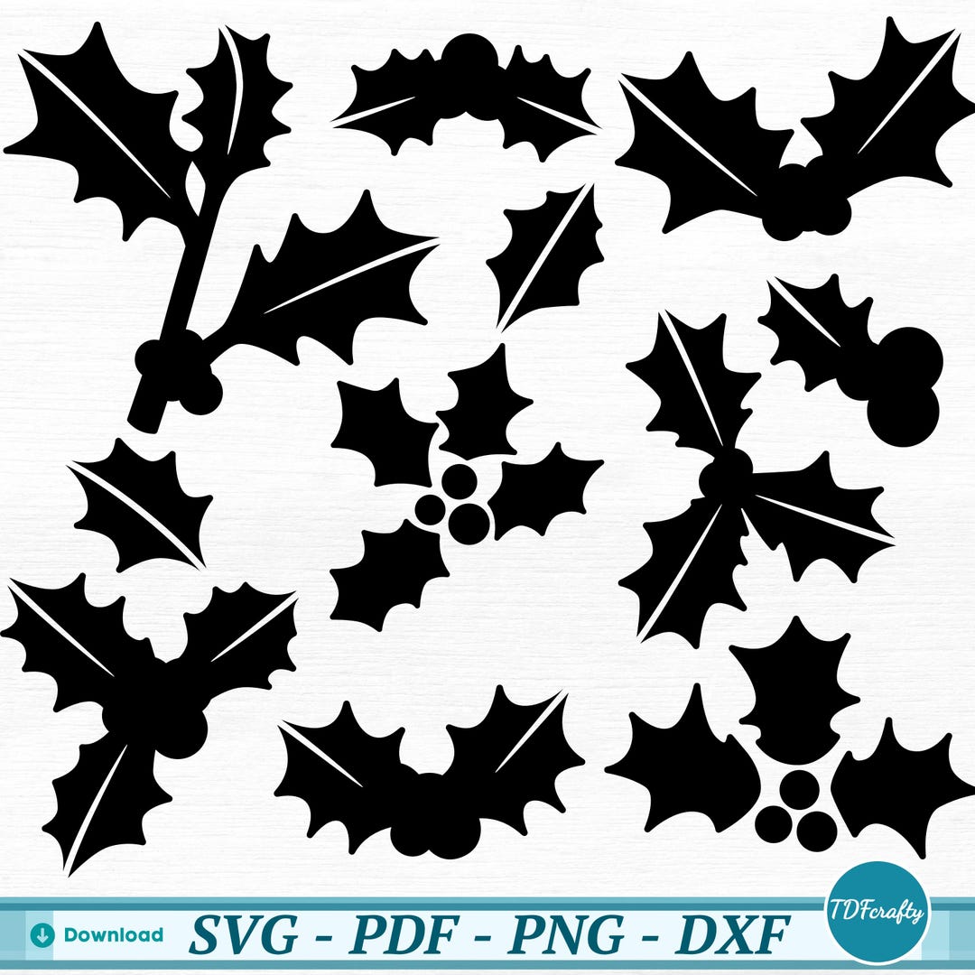 Holly Silhouette Bundle, Vector Christmas Design, Festive Decal Cut ...