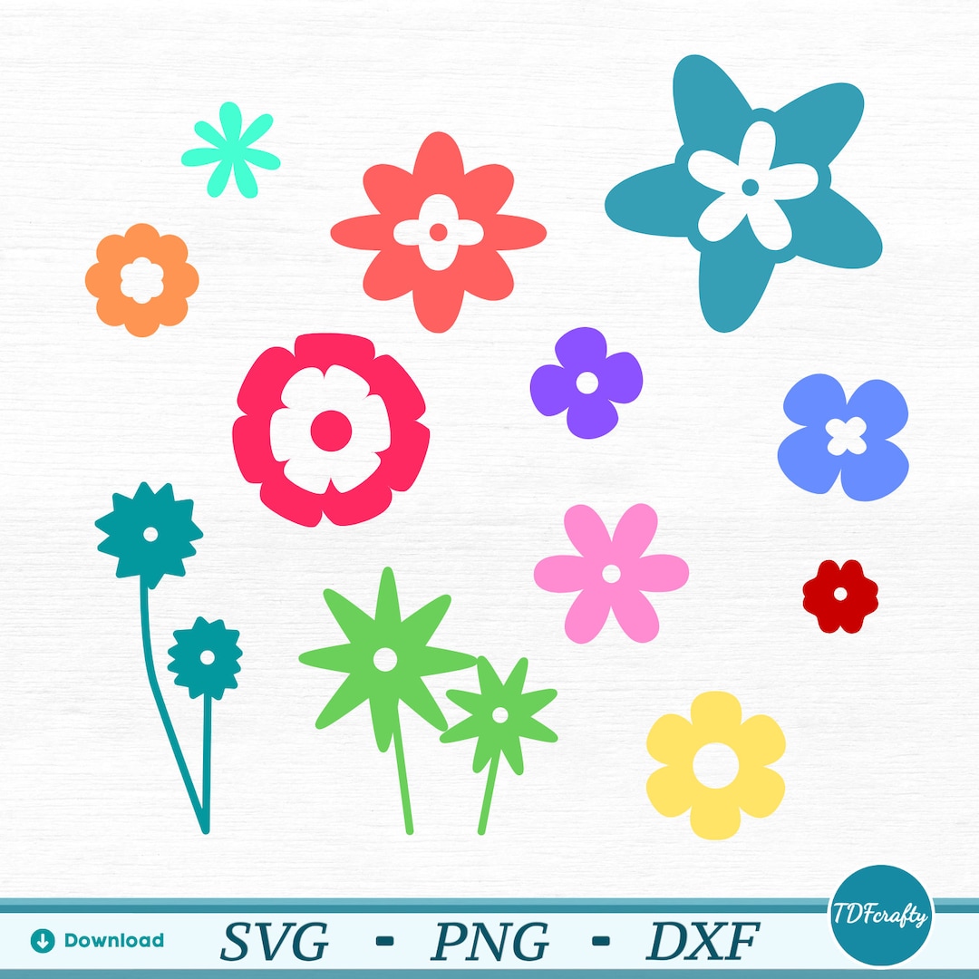 Cartoon Flowers Pack Silhouette Cut File Svg, Png, Pdf, Dxf, Eps for ...