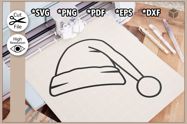 Santa Hat Outline Festive Cap Cut File Holiday Chapeau - Etsy