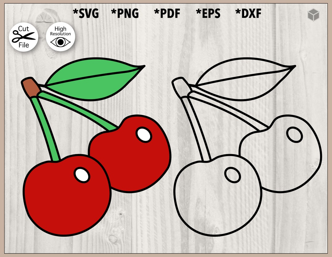 Cherry Color and Outline Clipart Design, Berry Vector Cut File, Dark ...