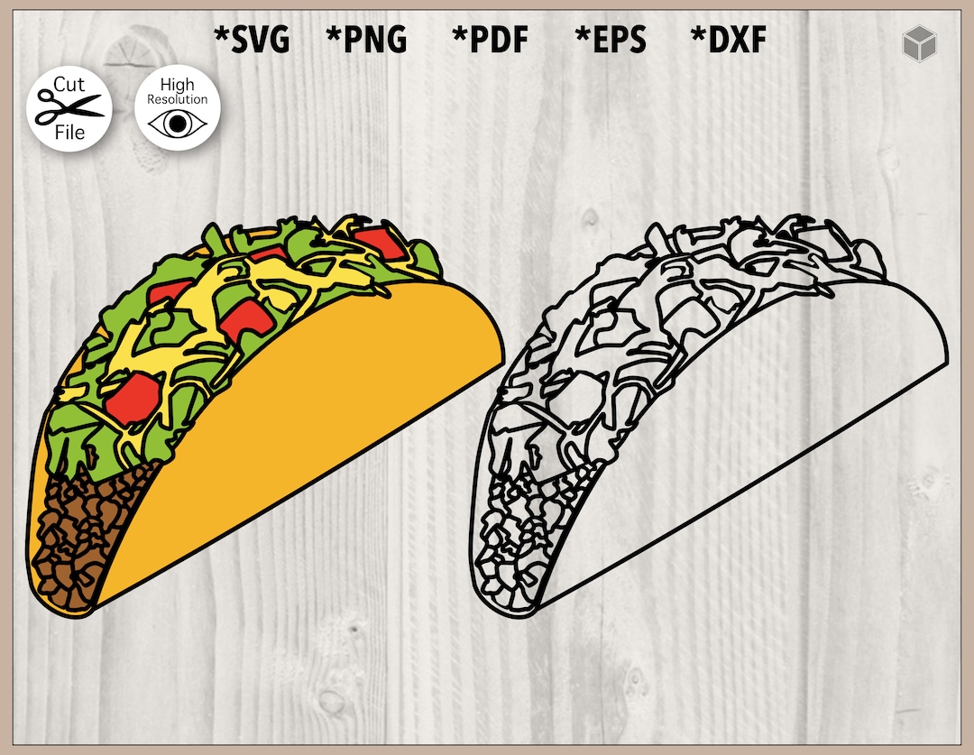 Taco Color and Outline Clipart Svg, Png, Pdf, Dxf, Eps Cut File - Etsy