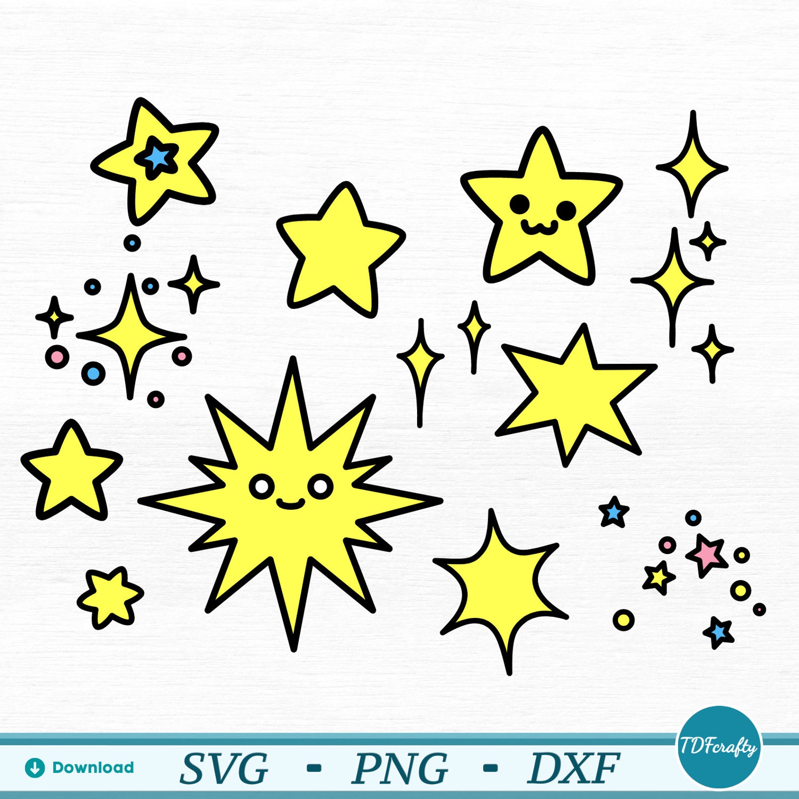 Cartoon Stars Pack Color Cut File Svg, Png, Pdf, Dxf, Eps for Cutting ...