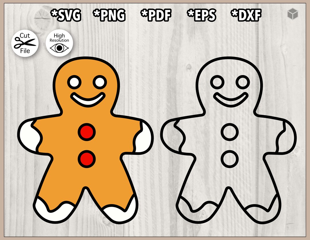 Gingerbread Cookie SVG Cut File and Outline, Png, Pdf, Dxf, Eps - Etsy