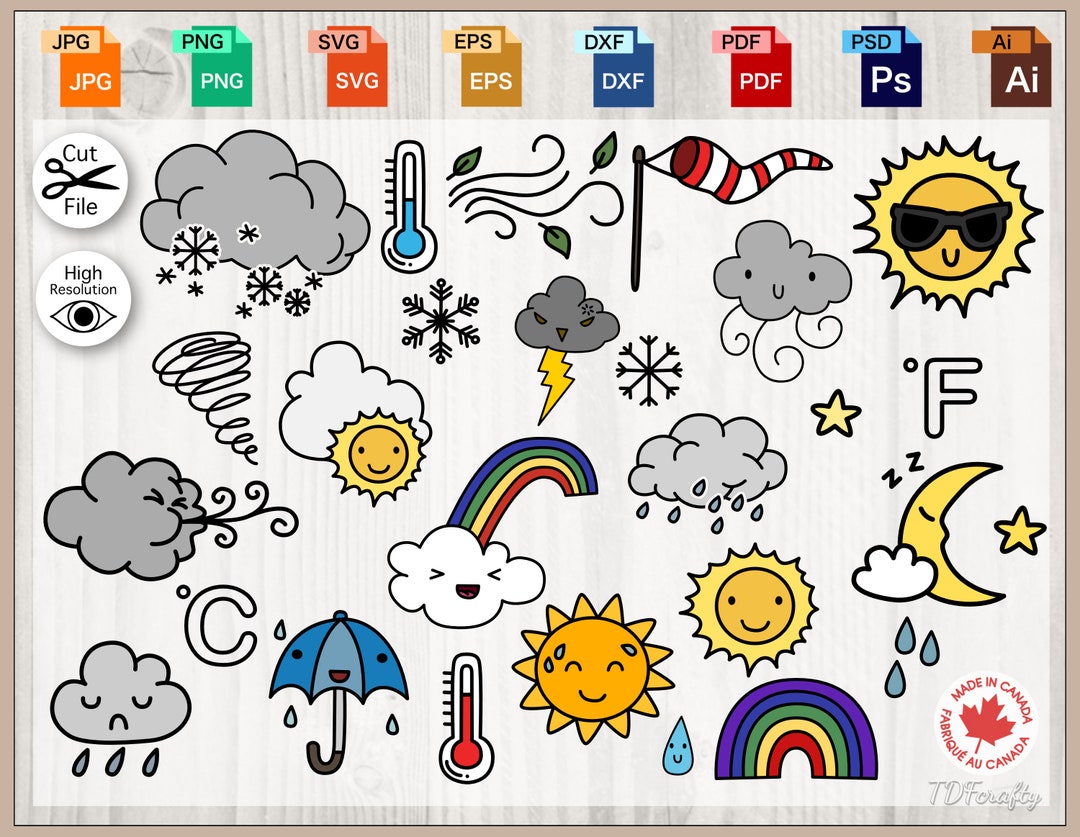 Weather Icons SVG Bundle, Cloud Vector Cut File, Sunny Digital Download ...