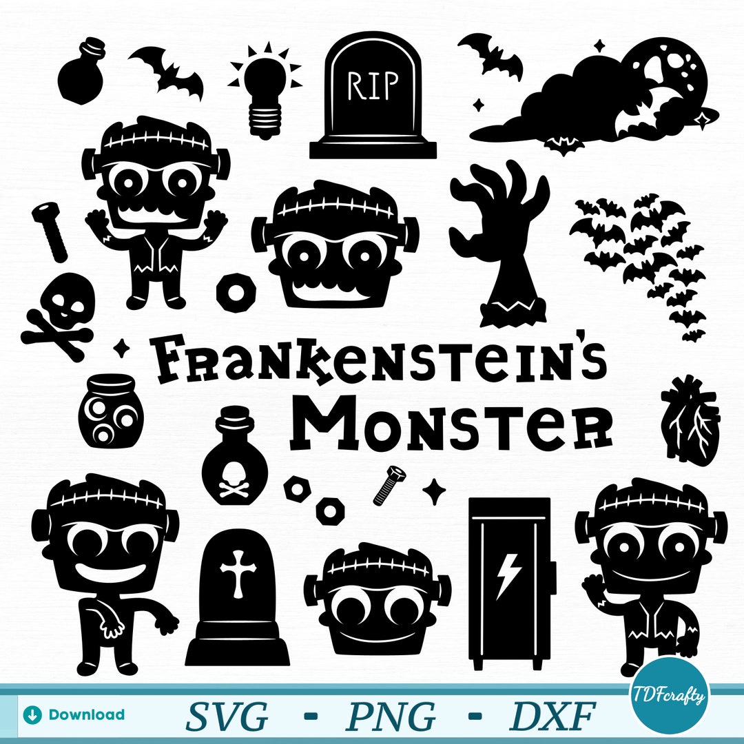Cartoon Frankenstein's Monster Silhouette Bundle Svg, Halloween Png ...