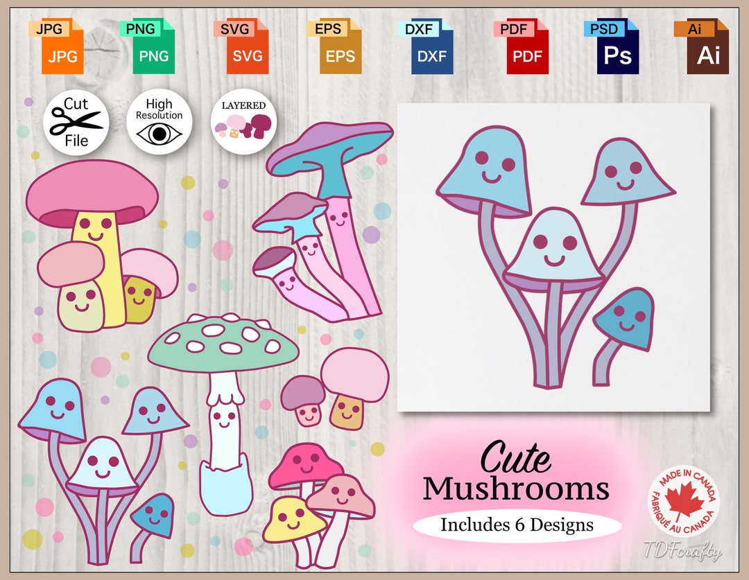 Cute Mushrooms Bundle Clipart Cut File Graphic Design for Crafts ...