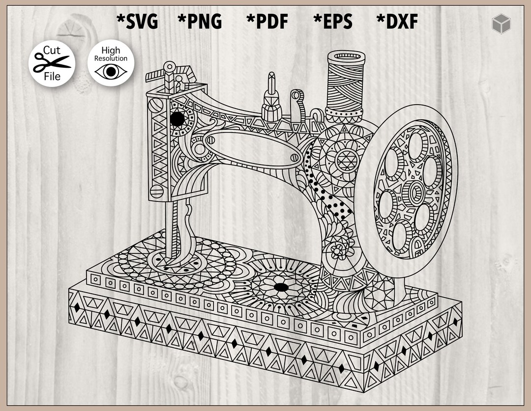 Sewing Machine Line Art, Sewing Machine Zentangle Mandala, Vintage ...