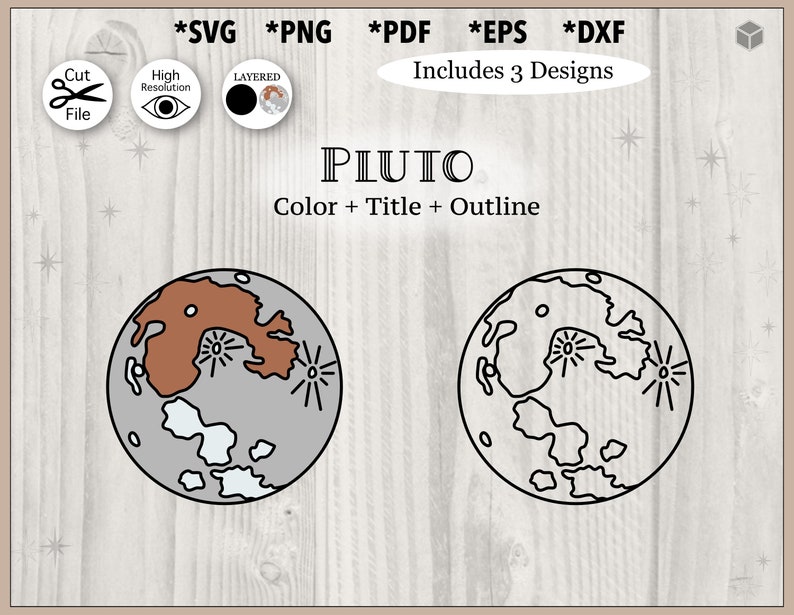 Pluto Planet Color and Outline (svg, Eps, Dxf, Png, Pdf) (digital ...