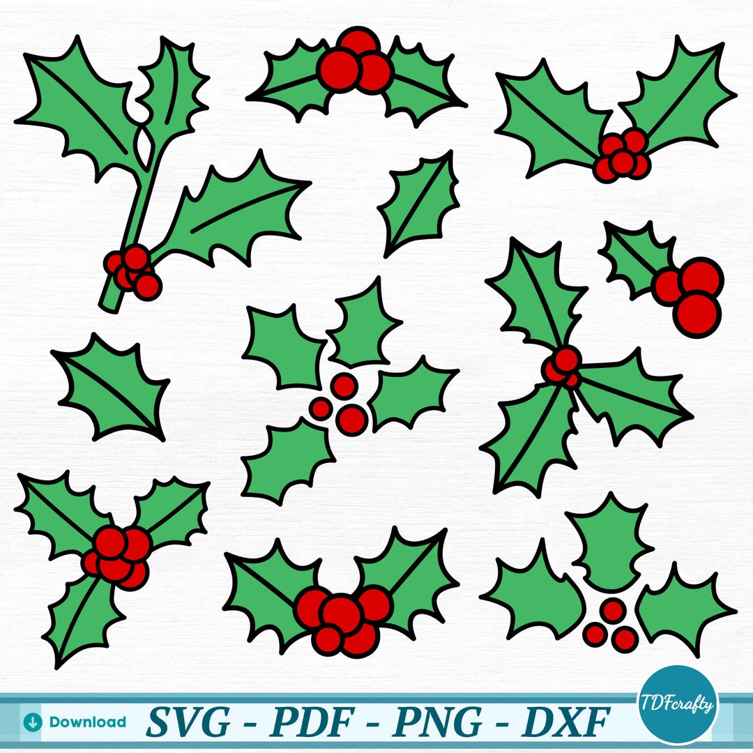 Holly Bundle, Vector Christmas Design, Festive Layered by Color Cut ...
