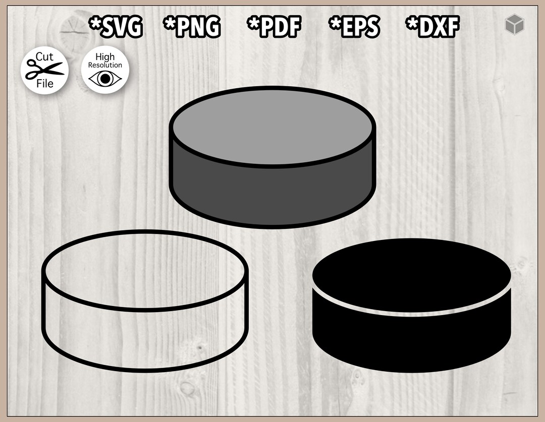 Hockey Puck Color, Outline and Silhouette Svg, Png, Pdf, Dxf, Eps for ...