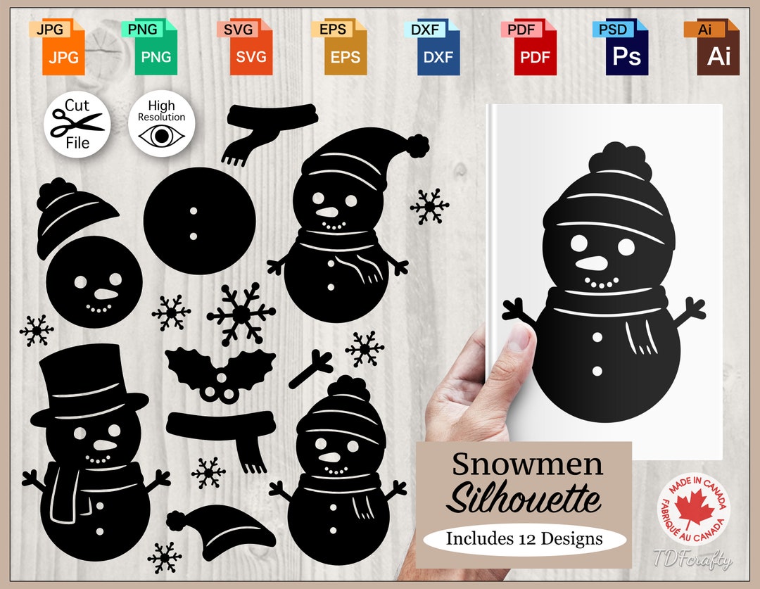 Snowmen Silhouettes Bundle Clipart Cut File for Holiday Crafts, Cute ...
