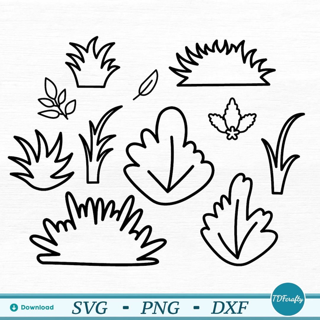 Cartoon Bushes and Leaves Outline Cut File Svg, Png, Dxf for Cutting ...
