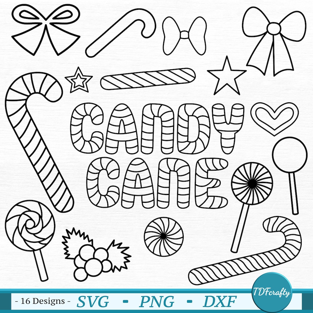 Candy Cane Outline Bundle, Line Art Christmas Design, Festive Vector ...