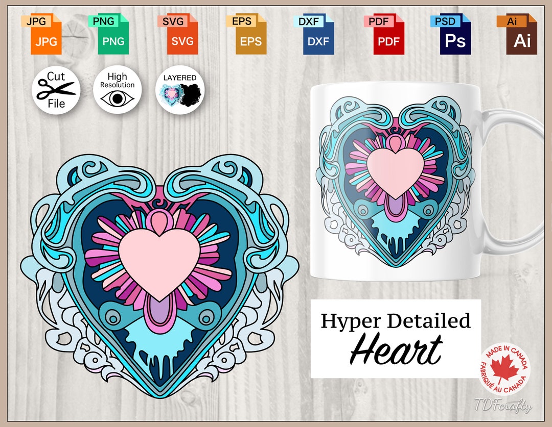 Coeur hyper détaillé svg dxf eps psd ai jpg pdf png - Etsy France
